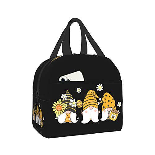 Pubnico Insulated Lunch Box Reusable Lunch Bag Meal Portable Container Tote For Women Work Picnic Sunflower With Bee Cute Gnome