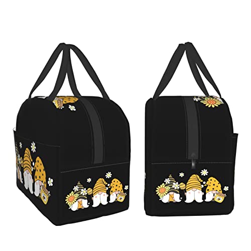 Pubnico Insulated Lunch Box Reusable Lunch Bag Meal Portable Container Tote For Women Work Picnic Sunflower With Bee Cute Gnome