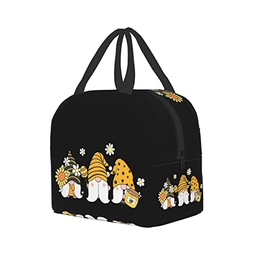 Pubnico Insulated Lunch Box Reusable Lunch Bag Meal Portable Container Tote For Women Work Picnic Sunflower With Bee Cute Gnome