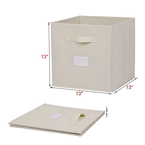 KEEGH Fabric Storage Cubes 13 x 13 Foldable Cube Storage Bins for Shelves Collapsible Cubby Storage Boxes with Labels, Set of 6（Beige）