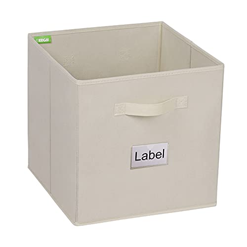 KEEGH Fabric Storage Cubes 13 x 13 Foldable Cube Storage Bins for Shelves Collapsible Cubby Storage Boxes with Labels, Set of 6（Beige）