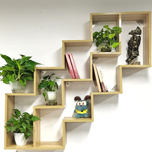 MYOYAY 5 Tiers Modern Ladder Bookcase Solid Wood Wall Mounted Storage Shelf Floating Wooden Bookshelf Book Display Shelving Storage Rack for Living Room Home Office