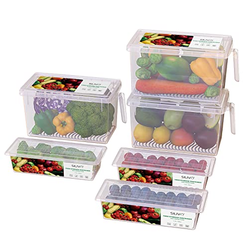 SILIVO 6 Pack Produce Saver Refrigerator Organizer Bins for Fruits and Vegetables- 3 Pack 1.5L + 3 Pack 4.5L