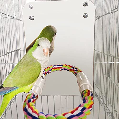 YITAQI Conure Cockatiel Cage Accessories with Rope Acrylic Brid Mirror Perch Stand Swing Parrot Toys(L)