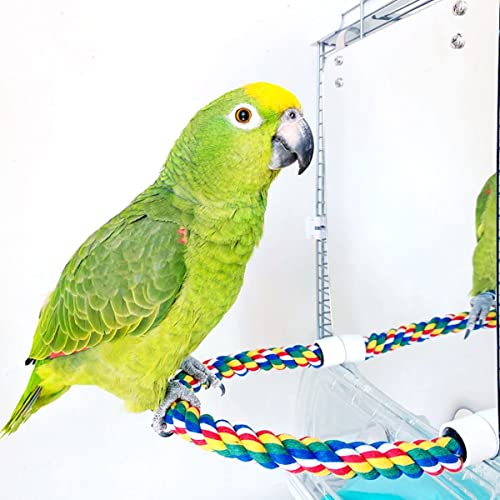 YITAQI Conure Cockatiel Cage Accessories with Rope Acrylic Brid Mirror Perch Stand Swing Parrot Toys(L)