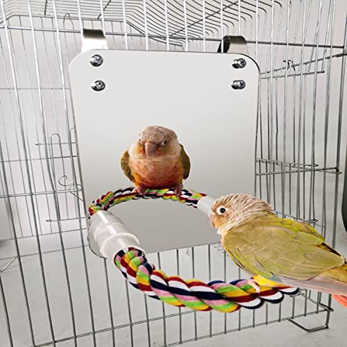 YITAQI Conure Cockatiel Cage Accessories with Rope Acrylic Brid Mirror Perch Stand Swing Parrot Toys(L)