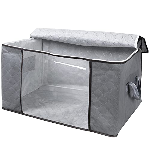 losensild 90L Large Storage Bags Clothes Storage Foldable Blanket Storage Bags Foldable Closet Organizer Under Bed Storage Bags with Reinforced Handle and Clear Window for Organizing (L-24 x 16 x 13)