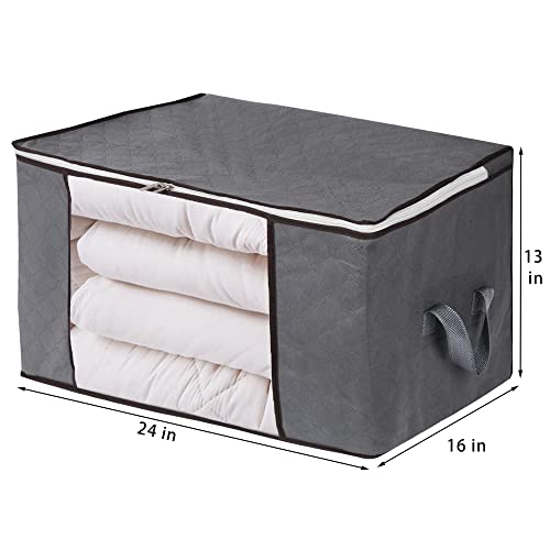 losensild 90L Large Storage Bags Clothes Storage Foldable Blanket Storage Bags Foldable Closet Organizer Under Bed Storage Bags with Reinforced Handle and Clear Window for Organizing (L-24 x 16 x 13)