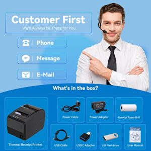 Itari Thermal Receipt Printer, POS Printer Support USB/Serial/Ethernet(LAN) and Cash Drawer for Android, Windows, Mac, Linux and Chromebook with Auto-Cutter and Alarm Reminder (Black)