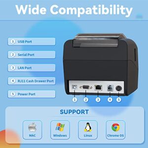 Itari Thermal Receipt Printer, POS Printer Support USB/Serial/Ethernet(LAN) and Cash Drawer for Android, Windows, Mac, Linux and Chromebook with Auto-Cutter and Alarm Reminder (Black)