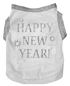 petitebella bling happy new year puppy dog shirt (white/sliver, medium)