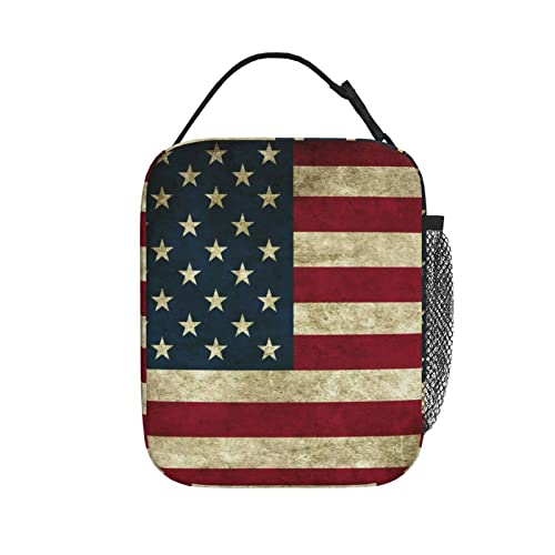 Hcokrzt Lunch Box Reusable Insulation Lunch Bag Usa American Flag Ice Packs Containers Tote Handbag For Women Men Teens Girls