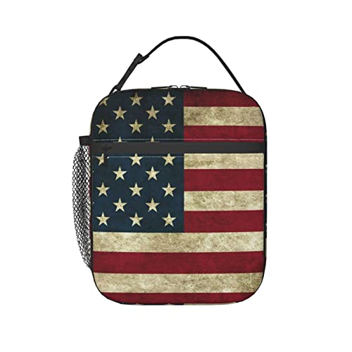 Hcokrzt Lunch Box Reusable Insulation Lunch Bag Usa American Flag Ice Packs Containers Tote Handbag For Women Men Teens Girls