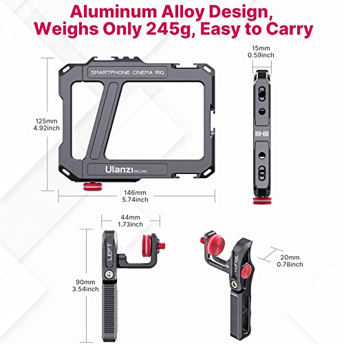 ULANZI Smartphone Video Rig with Handle, LINO Filmmaking Case Aluminum Alloy Phone Video Stabilizer Grip Tripod Mount for Video Maker Videographer with Cold Shoe for iPhone 13 Mini Pro Max 8 Plus