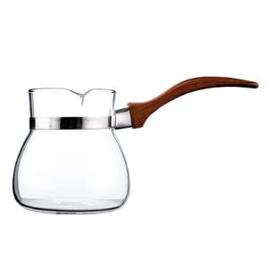 Crystalia Turkish Coffee Pot Borosilicate Glass, Stovetop Tea Maker, Greek Coffee Cezve Briki, Heat Resistant Milk Warmer, Hot Chocolate or Butter Melting Pot, Coffee Server with Handle