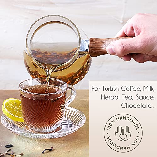 Crystalia Turkish Coffee Pot Borosilicate Glass, Stovetop Tea Maker, Greek Coffee Cezve Briki, Heat Resistant Milk Warmer, Hot Chocolate or Butter Melting Pot, Coffee Server with Handle