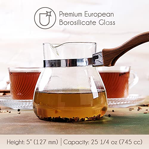 Crystalia Turkish Coffee Pot Borosilicate Glass, Stovetop Tea Maker, Greek Coffee Cezve Briki, Heat Resistant Milk Warmer, Hot Chocolate or Butter Melting Pot, Coffee Server with Handle