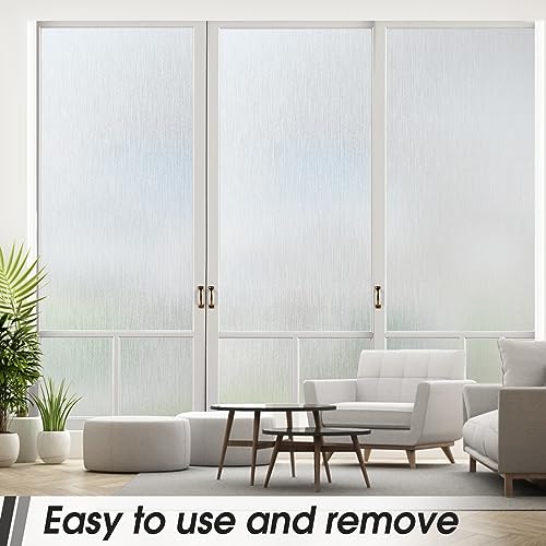 Window Privacy Film Bathroom Frosted Glass Window Film Static Cling Raindrops Door Window Coverings Anti UV Sun Heat Blocking Home Tint Removable Summer Frosting Sticker (Silver Silk, 35.4 x 118.1 In)