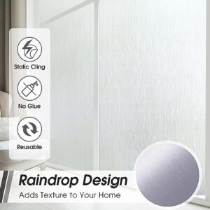 Window Privacy Film Bathroom Frosted Glass Window Film Static Cling Raindrops Door Window Coverings Anti UV Sun Heat Blocking Home Tint Removable Summer Frosting Sticker (Silver Silk, 35.4 x 118.1 In)