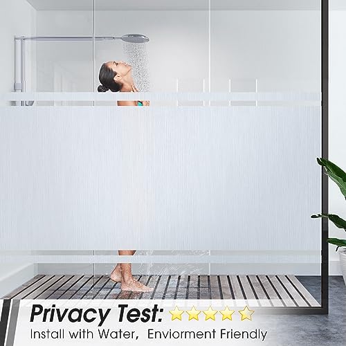 Window Privacy Film Bathroom Frosted Glass Window Film Static Cling Raindrops Door Window Coverings Anti UV Sun Heat Blocking Home Tint Removable Summer Frosting Sticker (Silver Silk, 35.4 x 118.1 In)