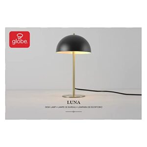 Globe Electric 52938 Luna 15" Desk Lamp, Matte Black, Matte Brass Accents, in-Line On/Off Rocker Switch