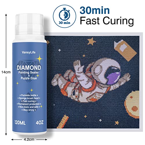 VansyLife Diamond Painting Sealer 120ML with Sponge Head, 5D Diamond Painting Glue and Jigsaw Puzzle Glue for Permanent Hold & Shine Effect (4 OZ)