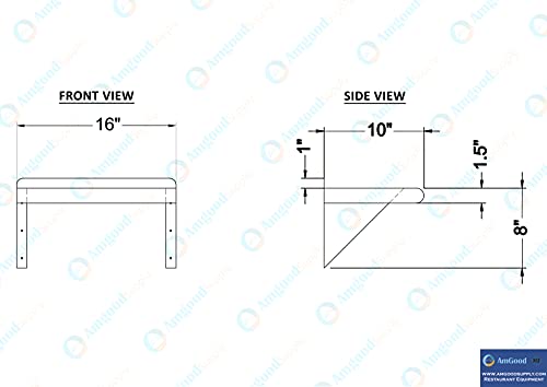 AmGood 16" Long X 10" Deep Stainless Steel Wall Shelf | NSF Certified | Appliance & Equipment Metal Shelving | Kitchen, Restaurant, Garage, Laundry, Utility Room