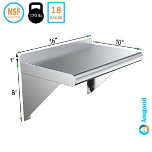 AmGood 16" Long X 10" Deep Stainless Steel Wall Shelf | NSF Certified | Appliance & Equipment Metal Shelving | Kitchen, Restaurant, Garage, Laundry, Utility Room