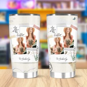 AizelMae Personalized Coffee Tumbler, Customized Name Text, Lovely Flower Photo Picture Frame Tumblers, Design Your Own Travel Mugs, Gifts For Women Men On Birthday, 20 30 Oz Stainless Mug Cup