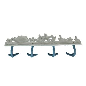 Zeckos Blue and White Cast Iron Whale Tail Decorative Wall Hook Nautical Décor Sea Life Hanging Rack -15.5 Inches Long - Easy Install - Add Coastal Charm to Your Space