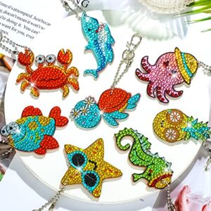 8 pcs diamond art keychains diamond painting keychains kids arts and crafts 5d diamond painting kits gem art diamond keychains for boys girls ages 8-12 diy gift birthday party favors (ocean style)