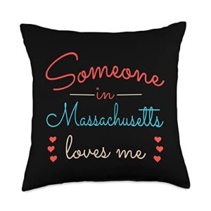 someone in massachusetts loves me gift someone in massachusetts loves me throw pillow, 18x18, multicolor