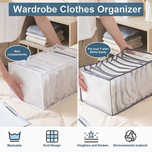 KesaPlan 2Pcs Wardrobe Clothes Organizer, 9Grids Visible Foldable Closet Organizers, Compartment Storage Box with Mesh Separation, Washable Drawer Dividers Organizers for T-Shirt & Shirts (Shirts)