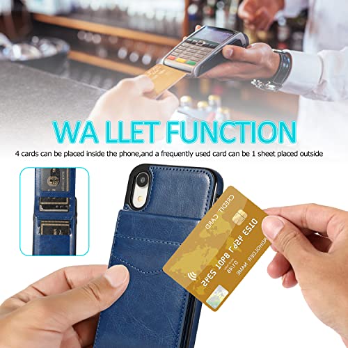 Seabaras iPhone XR Wallet Case with Credit Card Holder for Women Men PU Leather Wallet Case for iPhone XR Case 6.1 inch (Blue)