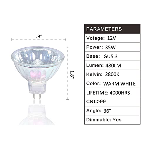 GMY MR16 Halogen Bulb 35W, Dimmable 12V MR16 GU5.3 Spotlight, 4000Hrs Long Lifetime, 2800K Warm White 480LM, 36° Beam Angle Bi-Pin Base 6Pack