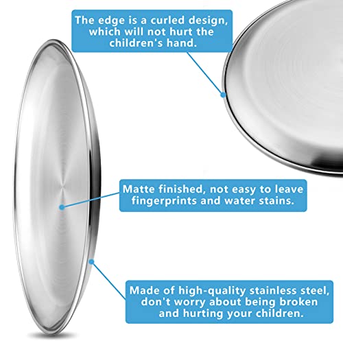 HaWare 4-Piece 18/8 Stainless Steel Plates, Metal 304 Dinner Dishes for Kids Toddlers Children, 10 Inches Feeding Serving Camping Plates, Reusable and Dishwasher Safe