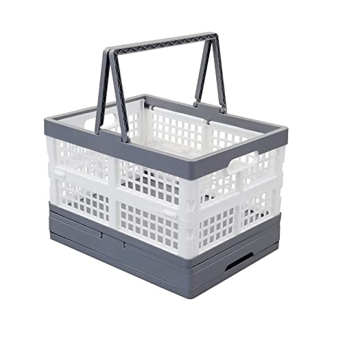 Wekioger 16 Quart Plastic Collapsible Crate with Handle, Folding Shopping Storage Basket, 2 Packs