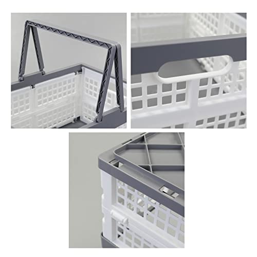 Wekioger 16 Quart Plastic Collapsible Crate with Handle, Folding Shopping Storage Basket, 2 Packs