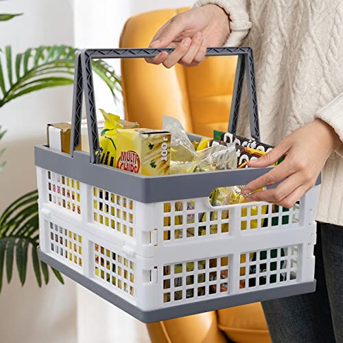 Wekioger 16 Quart Plastic Collapsible Crate with Handle, Folding Shopping Storage Basket, 2 Packs