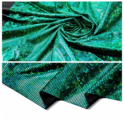 Yutone Stretch Knit Fabric 57inch Wide Decoration, Apparel, Costume Sewing Quilting Apparel Crafts Décor by Yard (Iridescent Hologram Green 1Yard)