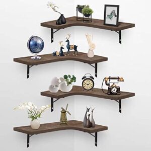 corner floating shelves set of 4, rustic corner shelf wall mounted organizer displays storage rack, wood wall shelf for bedroom kitchen living room bathroom office