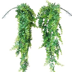 Allazone 4 Pack Reptile Plants Hanging Fake Vines, Artificial Leaves Climbing Terrarium Plant with Suction Cup for Bearded Dragons Lizards Geckos Snake Pets Hermit Crab and Tank Habitat Decorations