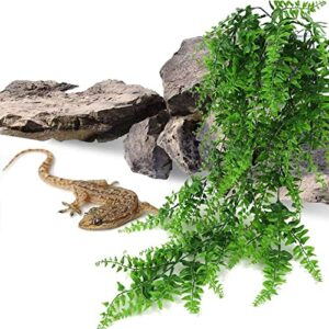 Allazone 4 Pack Reptile Plants Hanging Fake Vines, Artificial Leaves Climbing Terrarium Plant with Suction Cup for Bearded Dragons Lizards Geckos Snake Pets Hermit Crab and Tank Habitat Decorations