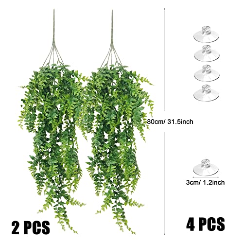 Allazone 2 Pack Reptile Plants Hanging Fake Vines, Artificial Leaves Climbing Terrarium Plant with Suction Cup for Bearded Dragons Lizards Geckos Snake Pets Hermit Crab and Tank Habitat Decorations