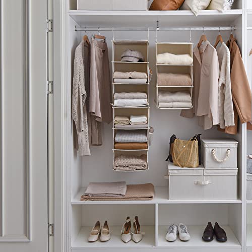 StorageWorks 6-Shelf Hanging Closet Organizers, Two 3-Shelf Separable Closet Hanging Shelves, 12" D x 12" W x 48 3⁄4" H, Mixing of Beige, White & Ivory