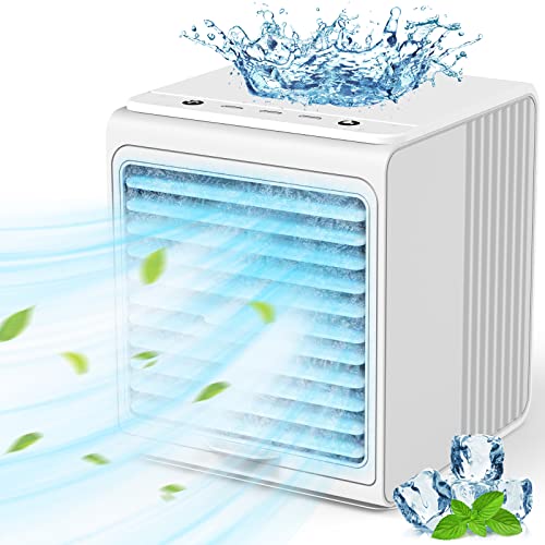 Mini Air Conditioner - Portable Air Conditioners, 3 Speeds USB Powered Mini Air Cooler for Personal Space, 2000mAh Rechargeable Battery for 4H Cooling, Evaporative Air Cooler for Room/Office/Camping