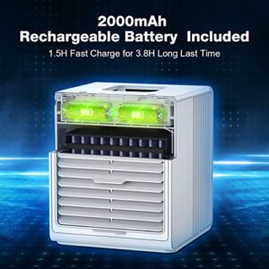 Mini Air Conditioner - Portable Air Conditioners, 3 Speeds USB Powered Mini Air Cooler for Personal Space, 2000mAh Rechargeable Battery for 4H Cooling, Evaporative Air Cooler for Room/Office/Camping