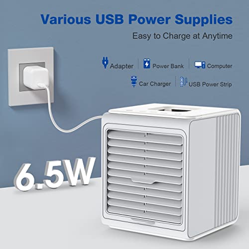 Mini Air Conditioner - Portable Air Conditioners, 3 Speeds USB Powered Mini Air Cooler for Personal Space, 2000mAh Rechargeable Battery for 4H Cooling, Evaporative Air Cooler for Room/Office/Camping