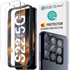 aacl [fingerprint compatible][2+2][2- pack] tempered glass for samsung galaxy s22 5g screen protector+[2- pack] camera lens protector for samsung galaxy s22, [easy installation with alignment]