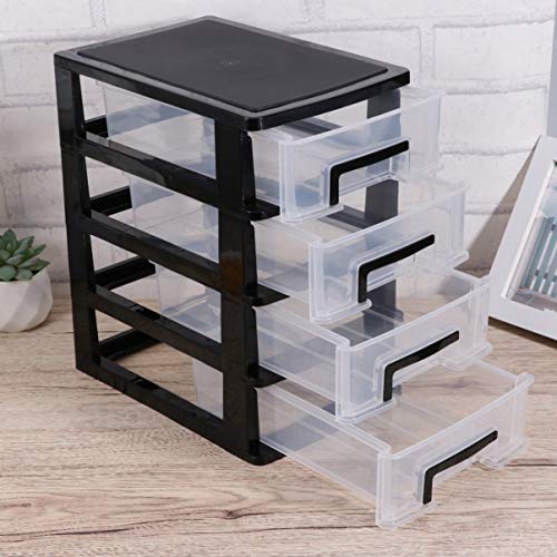 YARNOW 4 Drawer Storage Drawers and Personal Organizer, 1Set of Plastic Containers for Storing Arts, Crafts, Sewing Accessories, Stationary (Black and Transparent)